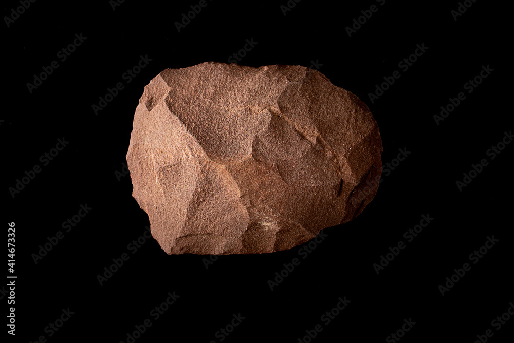 Beautiful paleolithic quartzite splitter very well preserved on a black ...