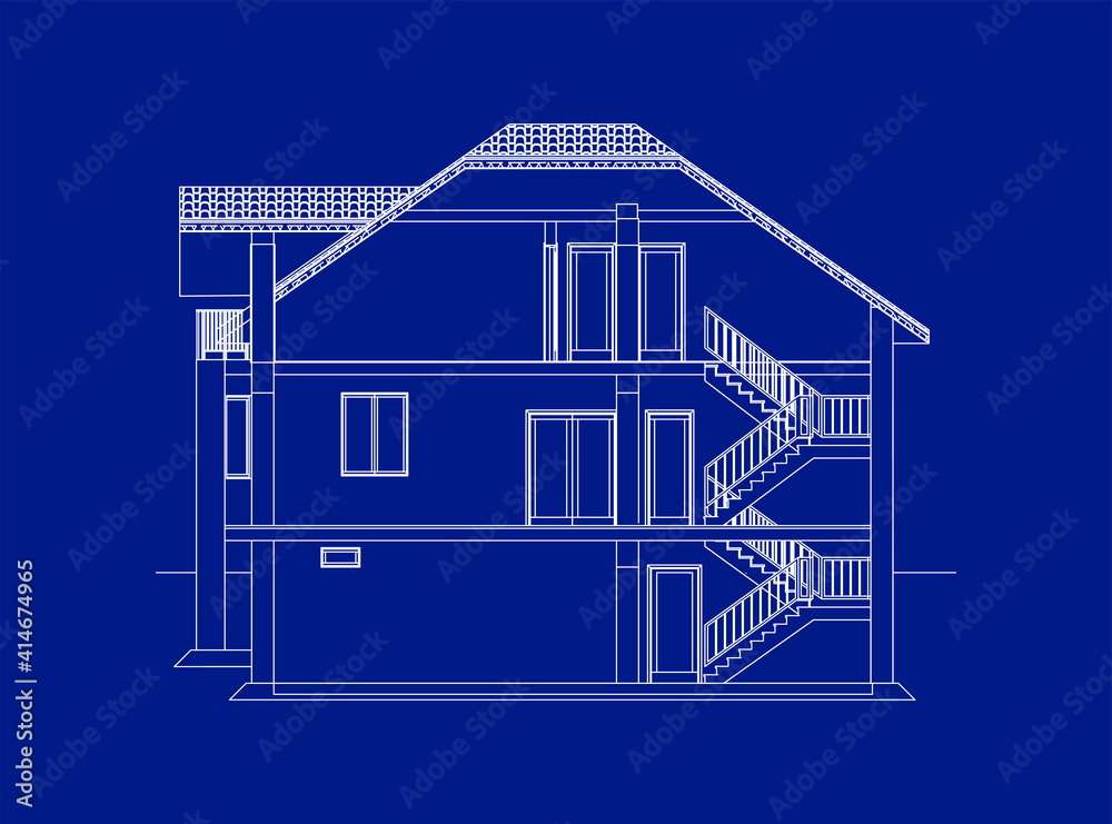Architectural modern background. Cross-section suburban house. Vector ...