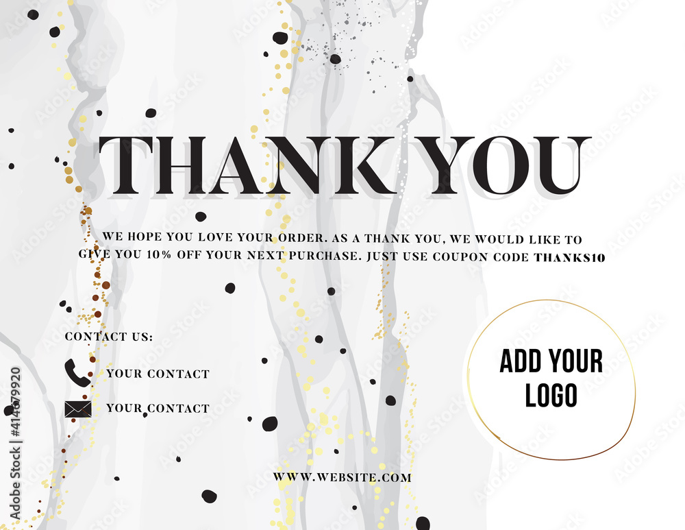 Thank You Card in gery gold , customer service card , luxury promotion ...