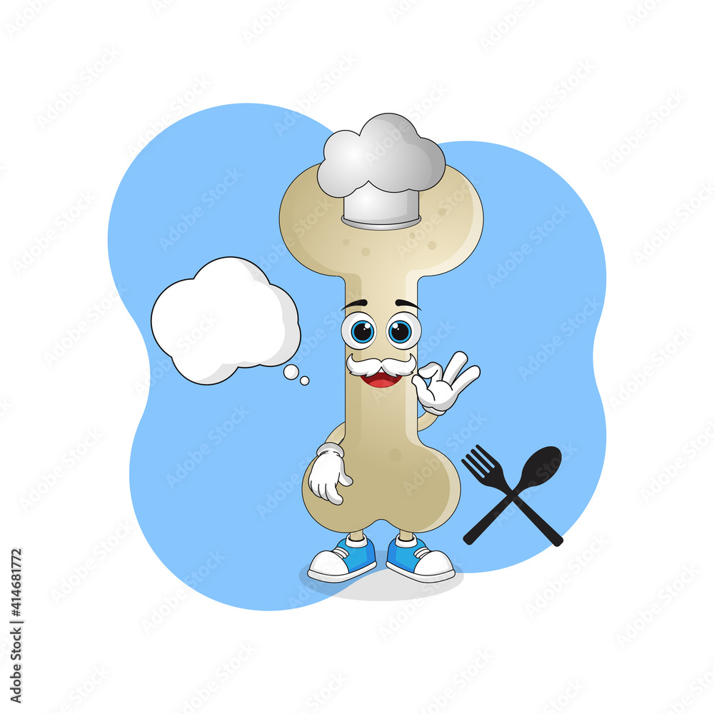 Cute Cartoon Bone As A Chef Wearing A Toque Hat, Good Design For ...