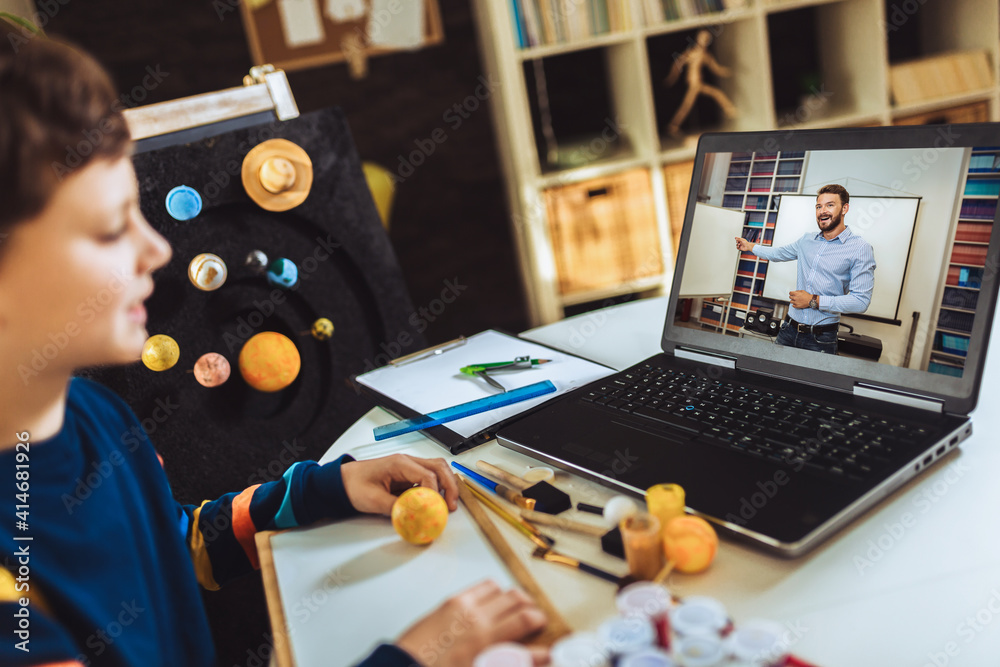Kid presenting his science home project - the planets of our solar ...