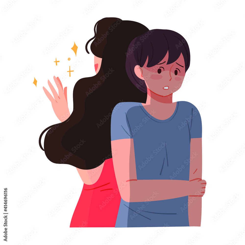 Vecteur Stock A woman with a sense of inferiority. Psychology or ...