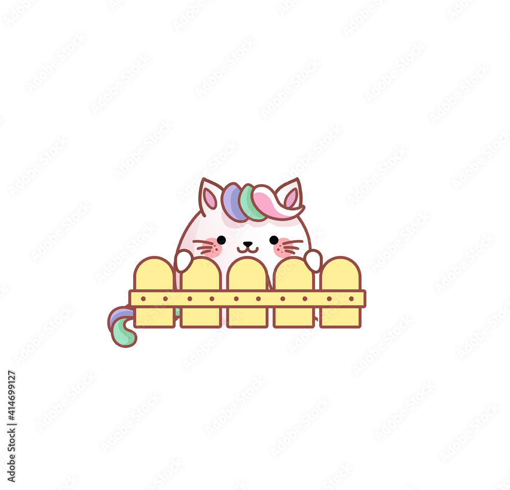 Cat Kitty kitten neighbor peeps fence kawaii chibi Japanese style Emoji ...