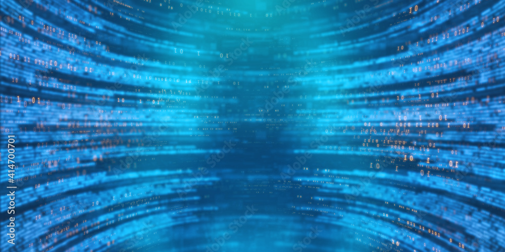 Blue Bytes Of Binary Code Flying Through A Vortex Background Code Depth Of Field Or Binary Code