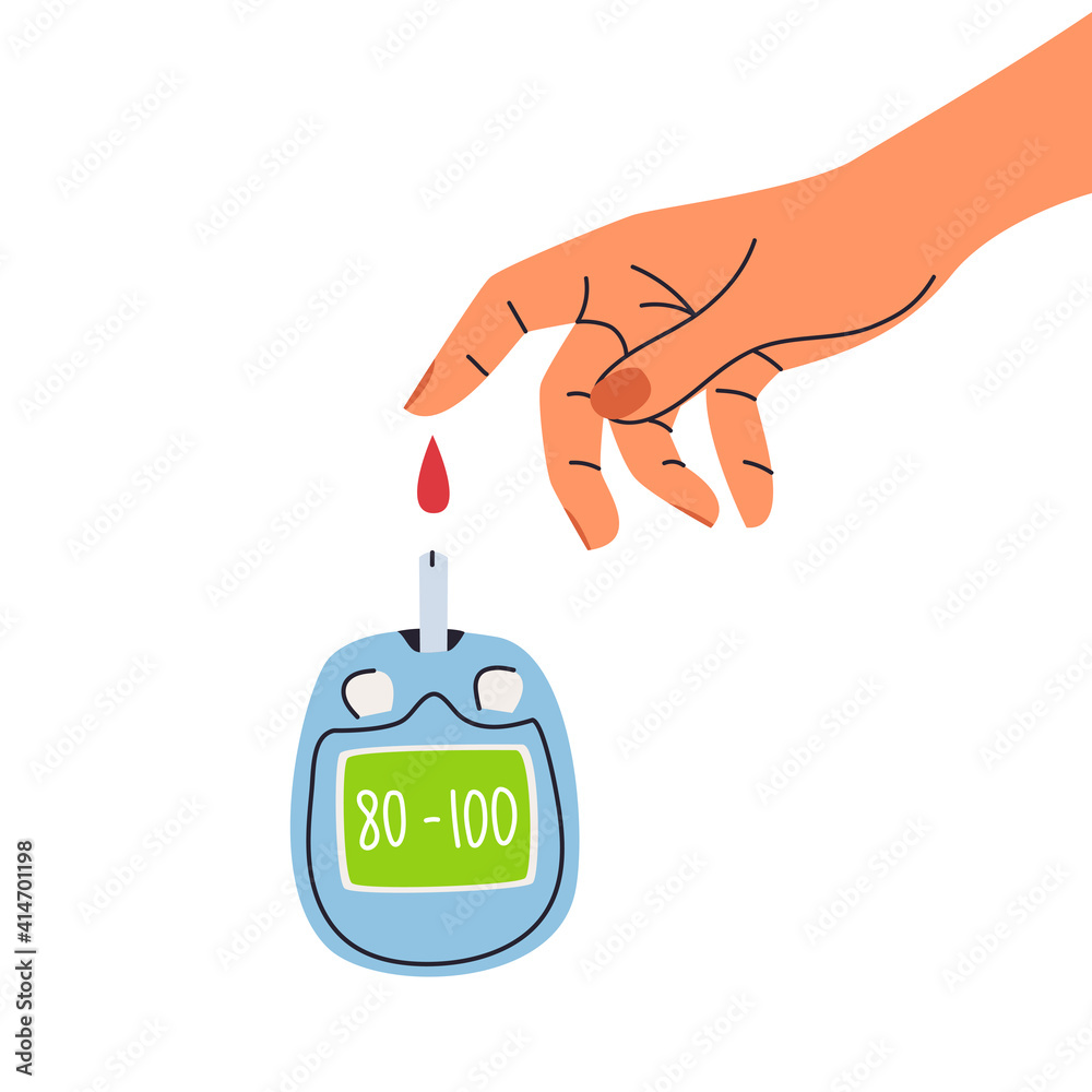 Vetor de Low, good sugar level flat cartoon illustration. Insulin meter ...