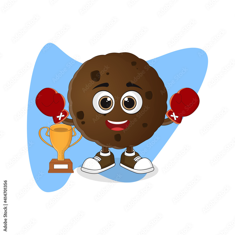 Cute Cartoon Cookie Proud Boxing Winner Presenting Trophy, Good Design ...