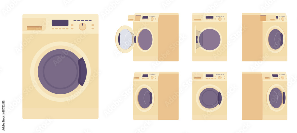 Washing Machine set, laundry clothes washer home appliance. Front ...