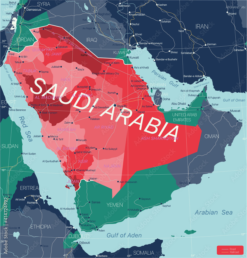 Saudi Arabia country detailed editable map with regions cities and ...
