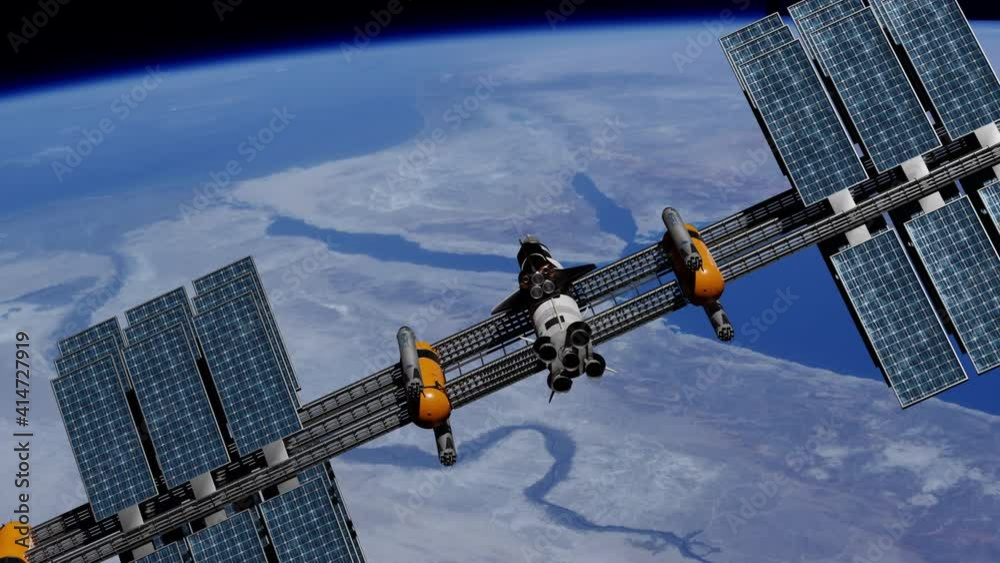 Vídeo do Stock: Spaceship passing by earth planet in the atmosphere ...