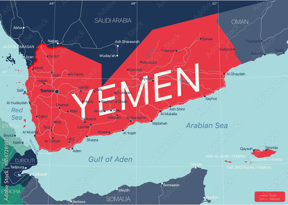 Yemen country detailed editable map with regions cities and towns ...