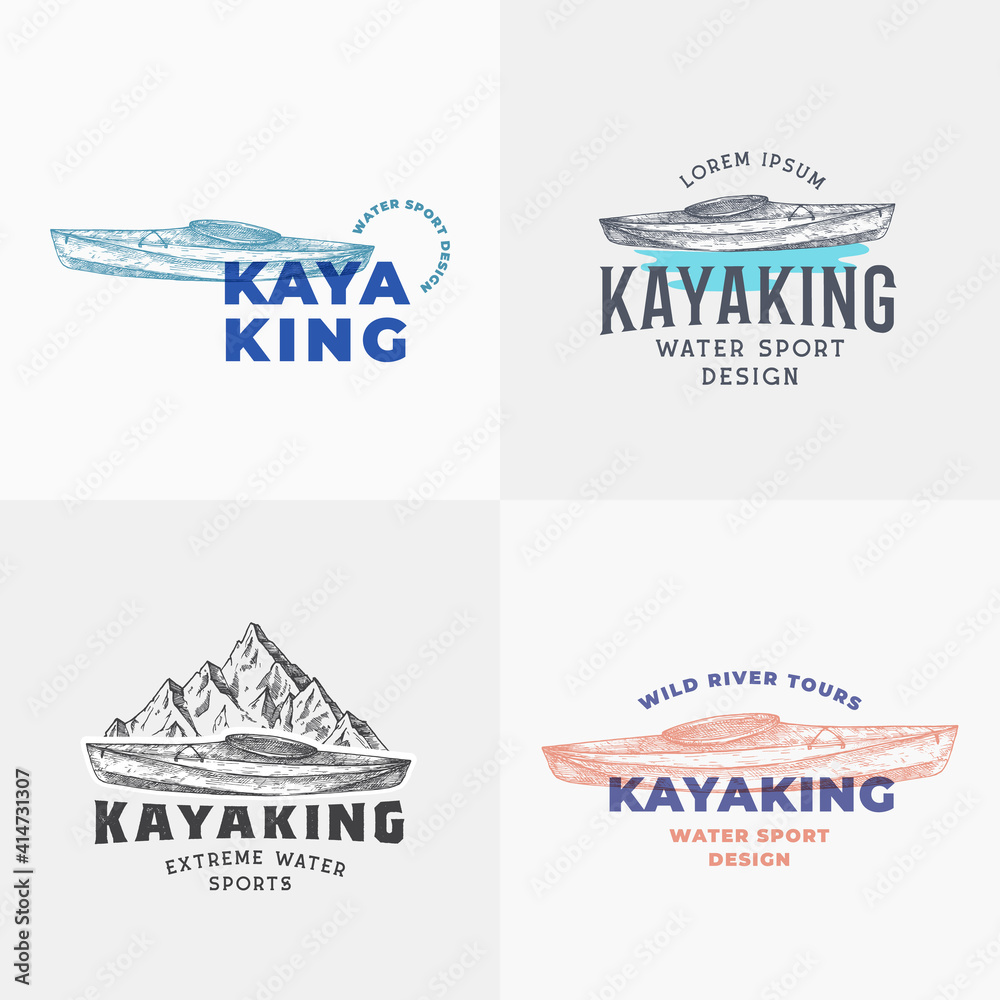 Kayaking Abstract Signs, Symbols or Logo Templates Collection. Hand ...