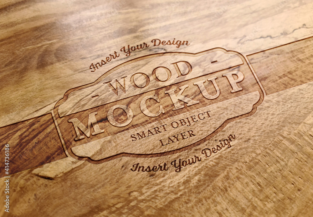Engraved Text Effect on Wood Plank Texture Mockup Stock Template ...