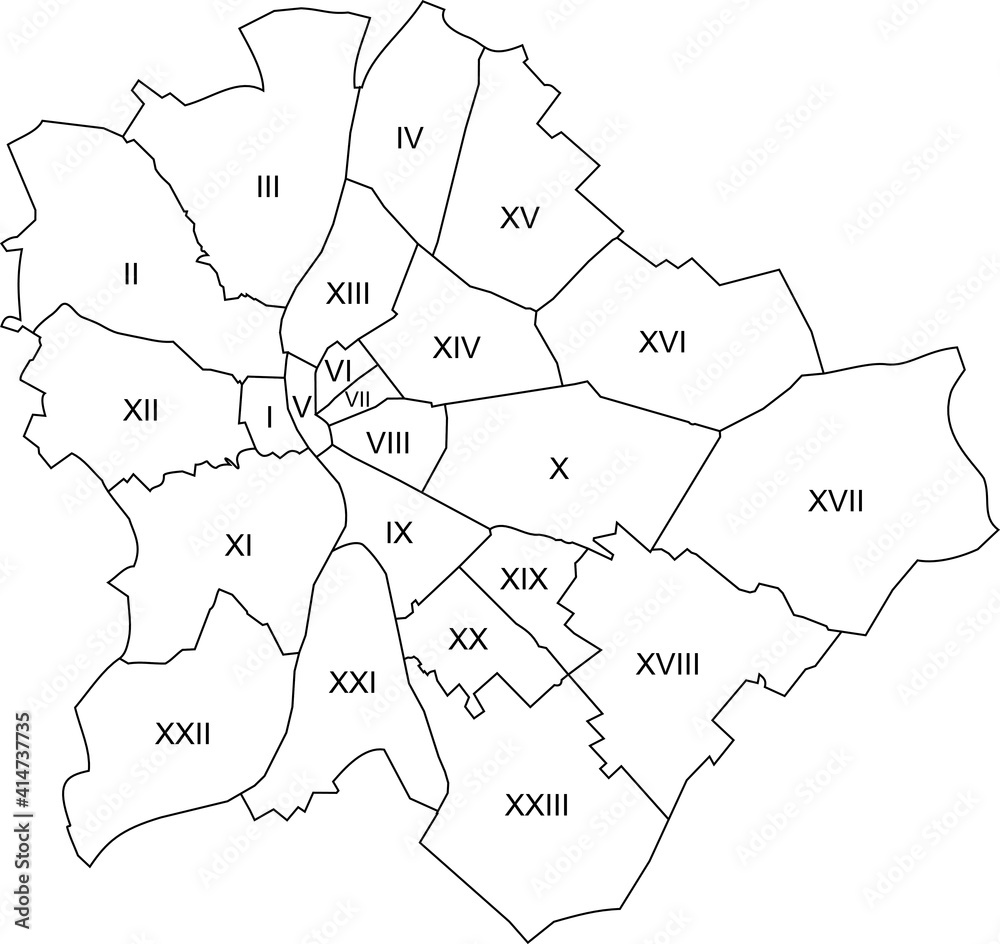 Simple white vector map with black borders and numbers of districts ...
