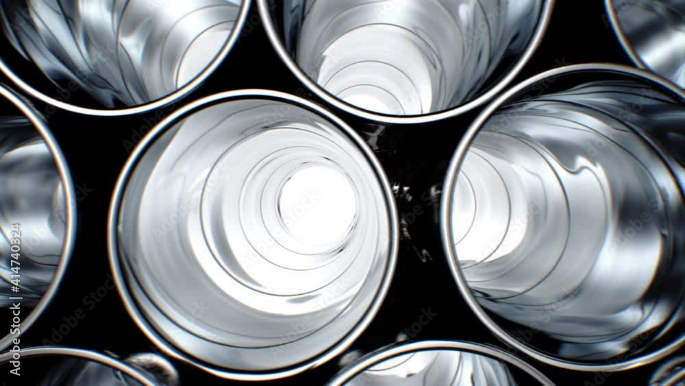 Rows of Metal Pipes with Reflections and Sun Light Inside. Looped 3d ...