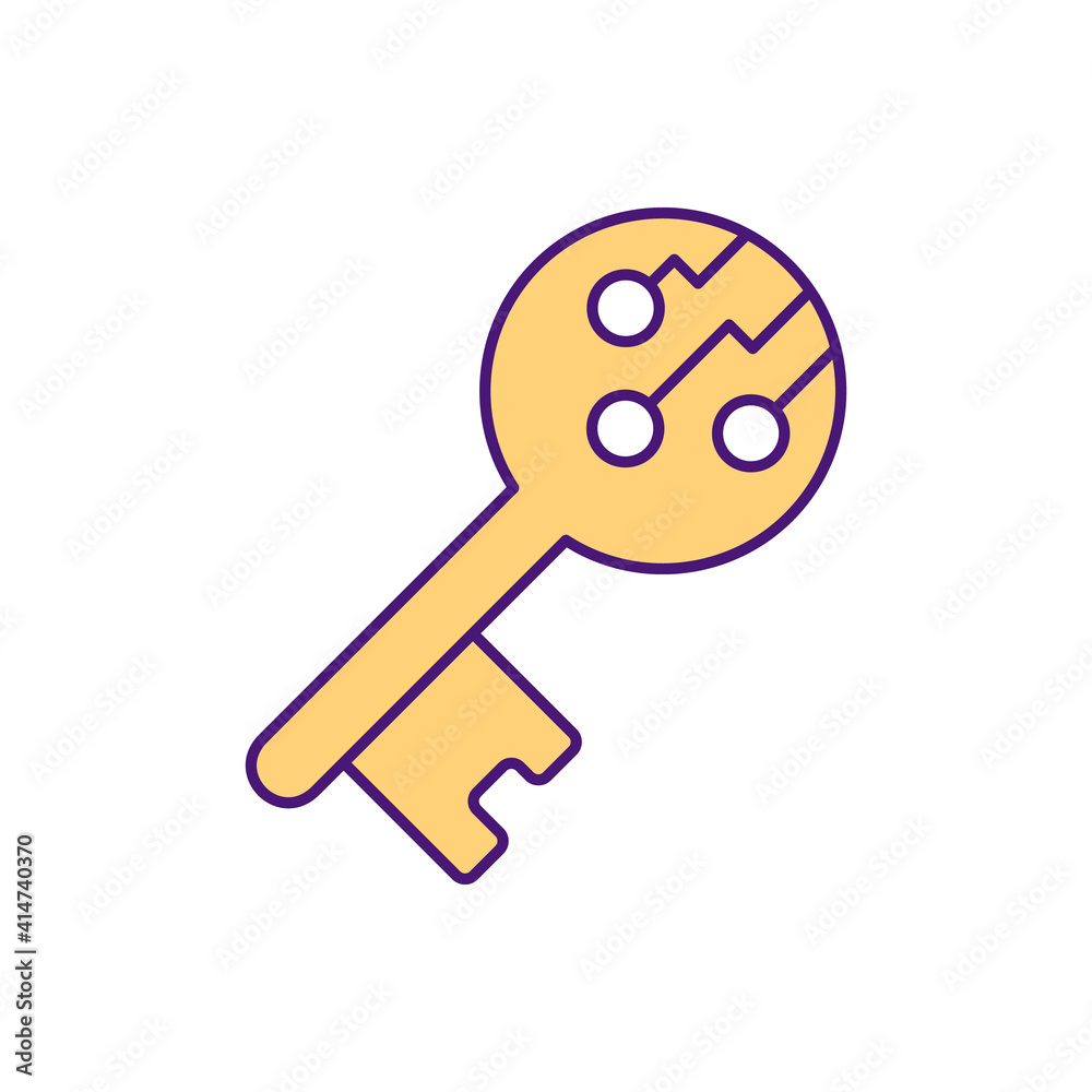 Digital signing key RGB color icon. Documents reconsidering processes ...