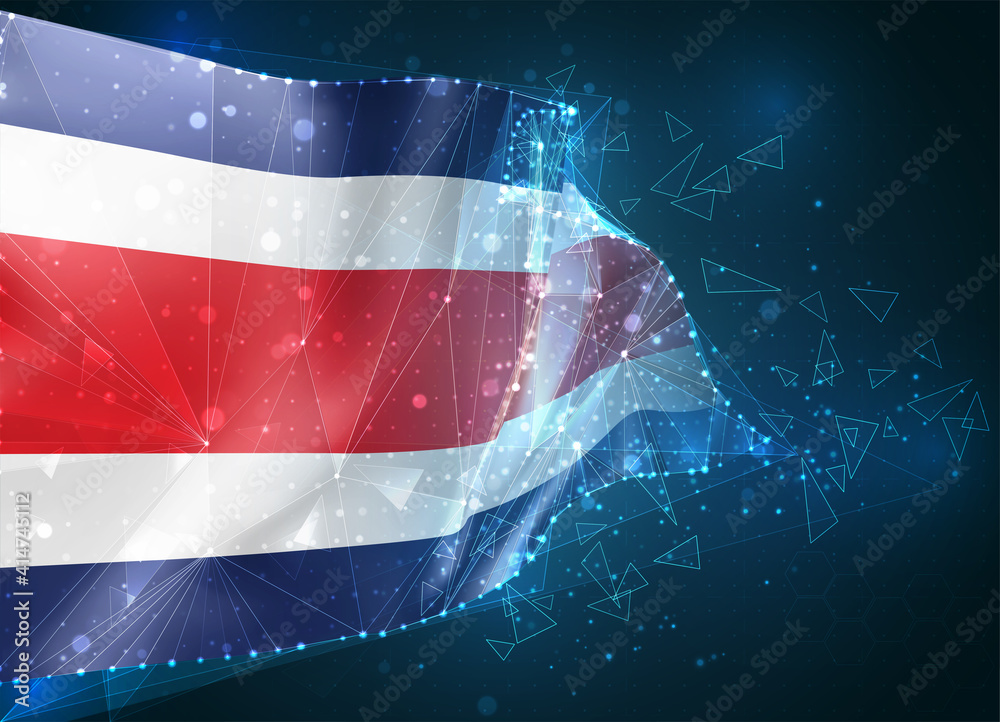 Costa Rica, vector flag, virtual abstract 3D object from triangular ...