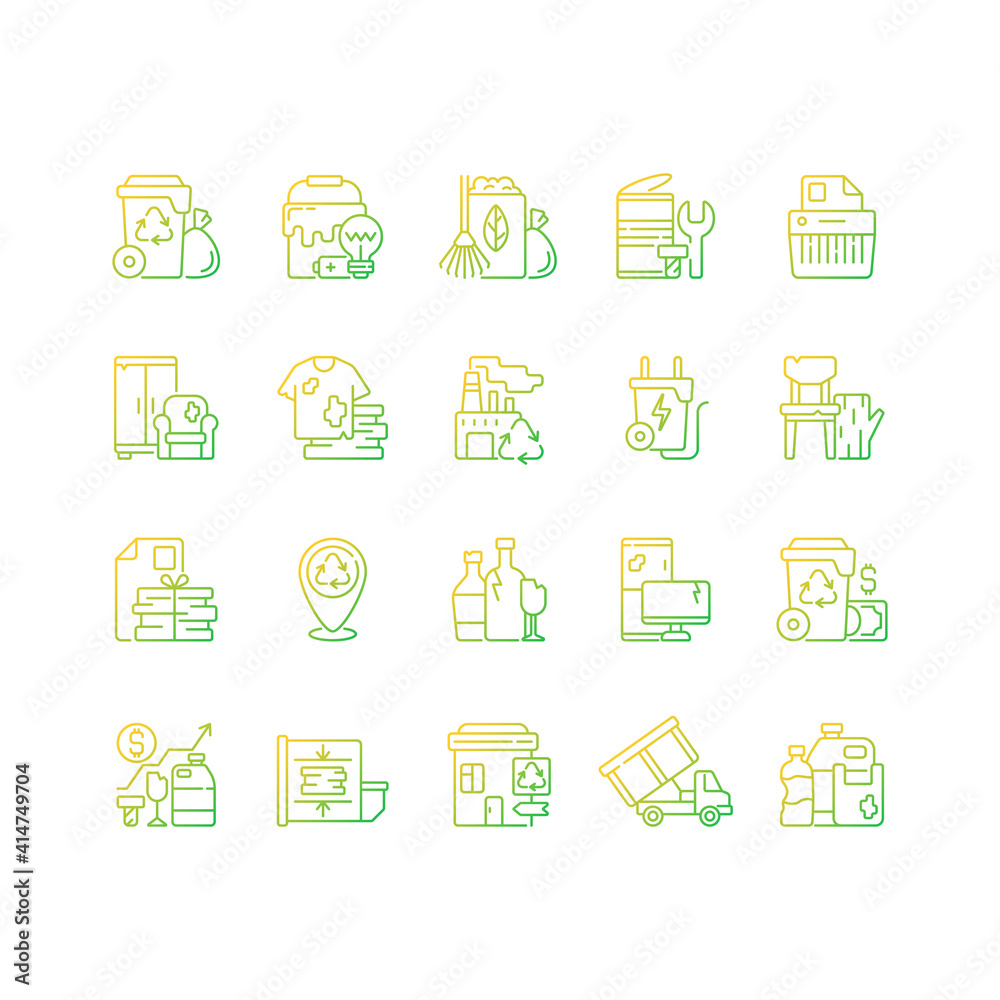 Waste management gradient linear vector icons set. Residential waste ...