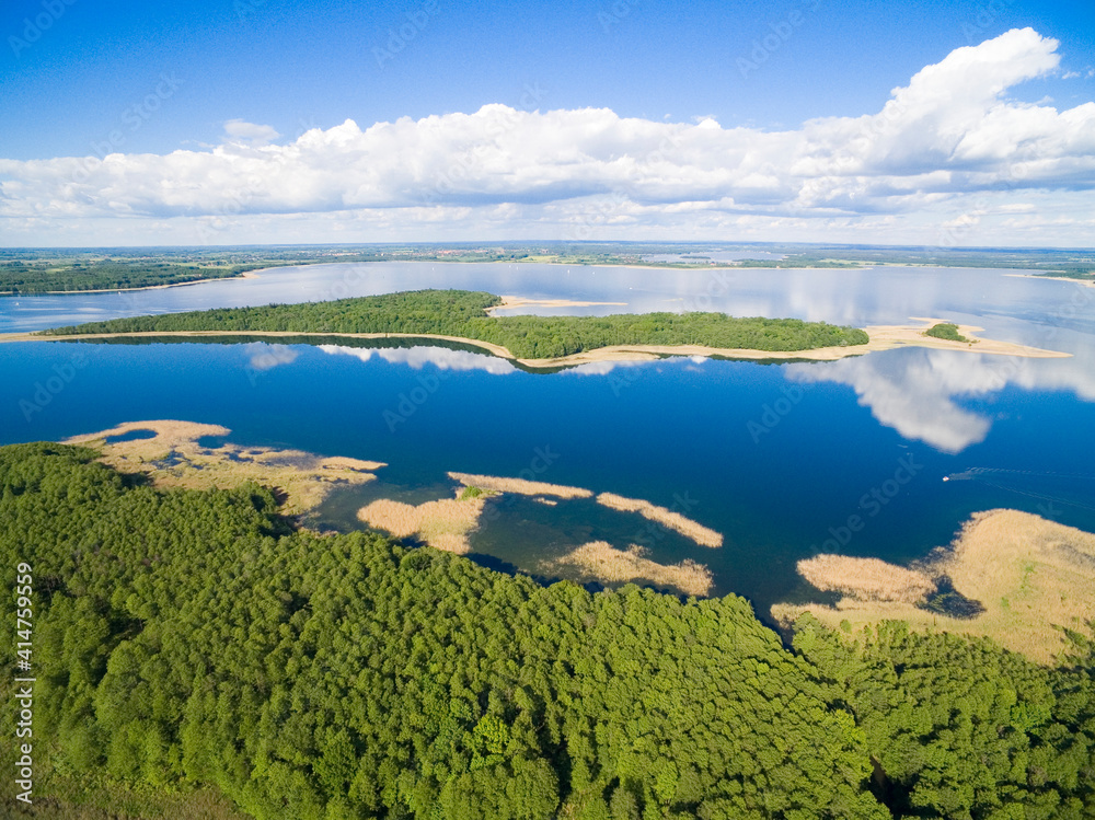 Aerial view of Mamry Lake and Upalty island - the biggest Masurian ...