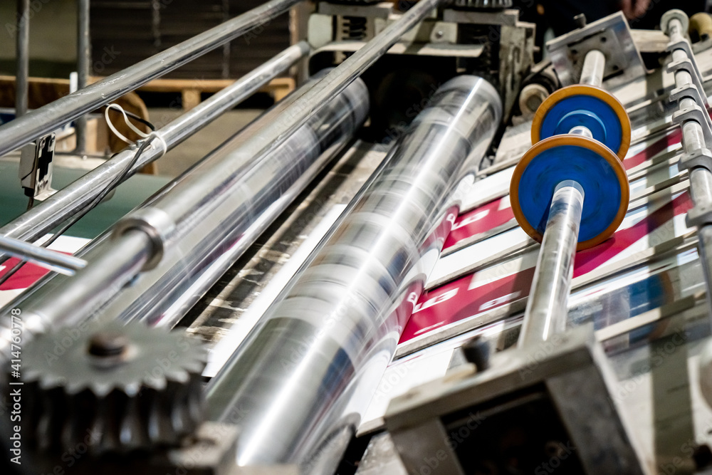 Printing at high speed on offset machine. Label, Rolled Up, Printing ...