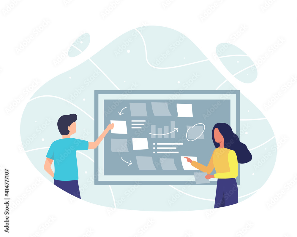 Scrum board concept illustration. Set planning, Teamwork and startup ...