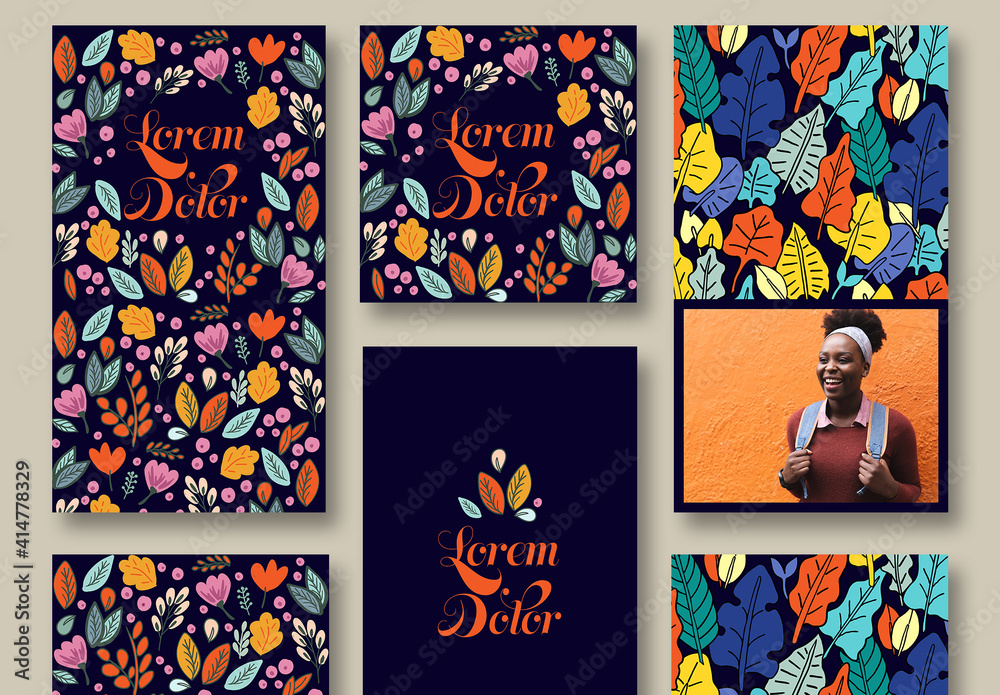 Leaves Social Media Post Pattern Backgrounds Stock Template | Adobe Stock
