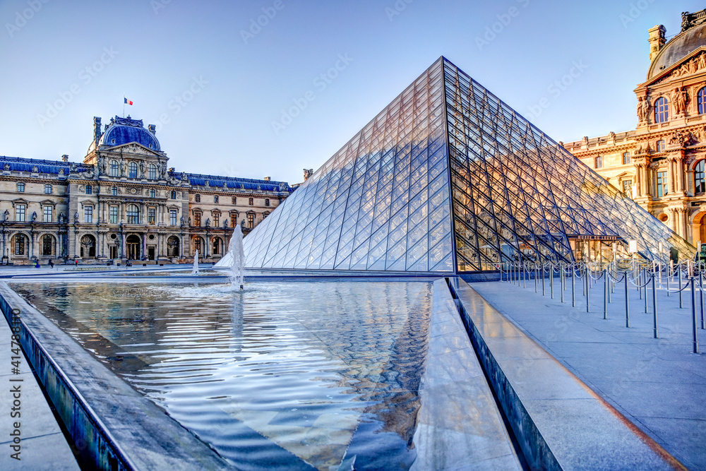Paris, France - July 3, 2019 - IM Pei designed pyramid at the Louvre ...