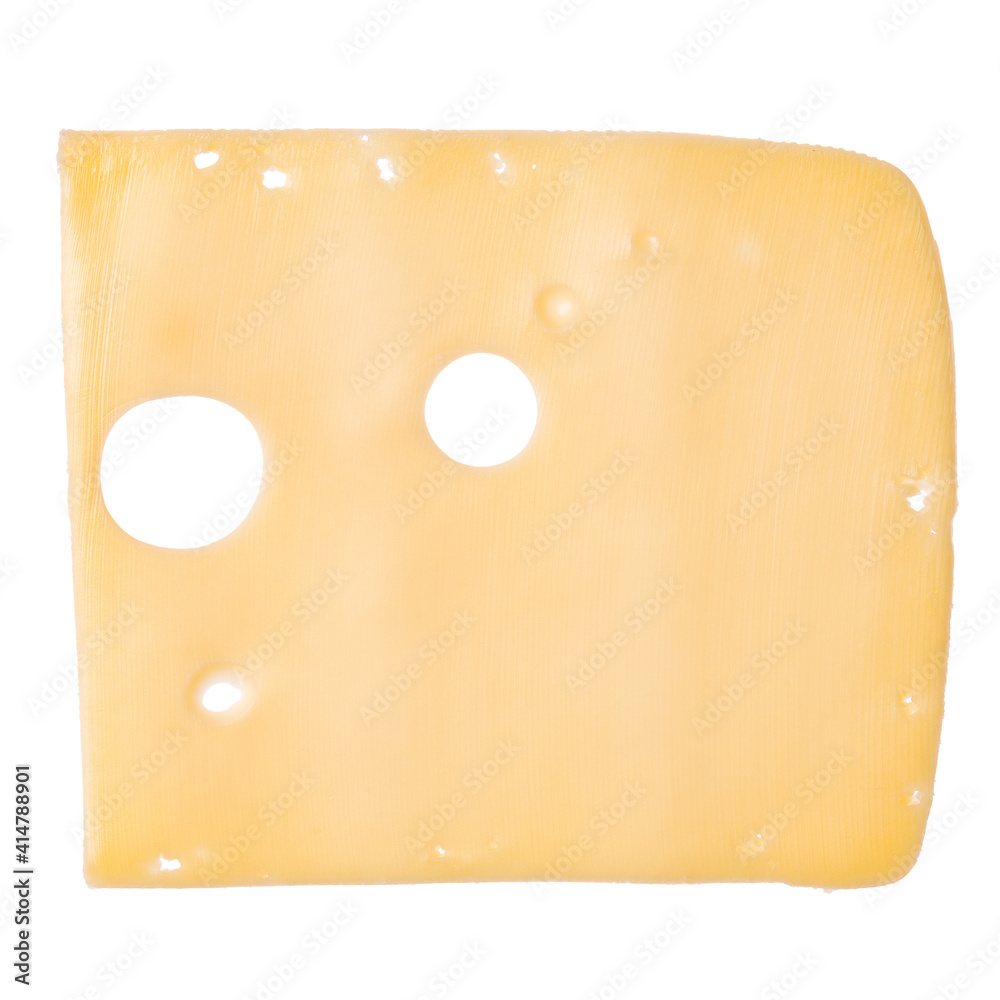 One cheese slice isolated on white background. Top view. Flat lay ...