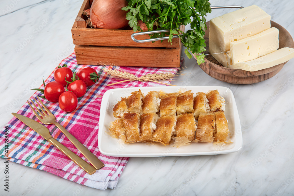 Turkish style meat stuffed filo dough borek served kol boregi. Cheese ...