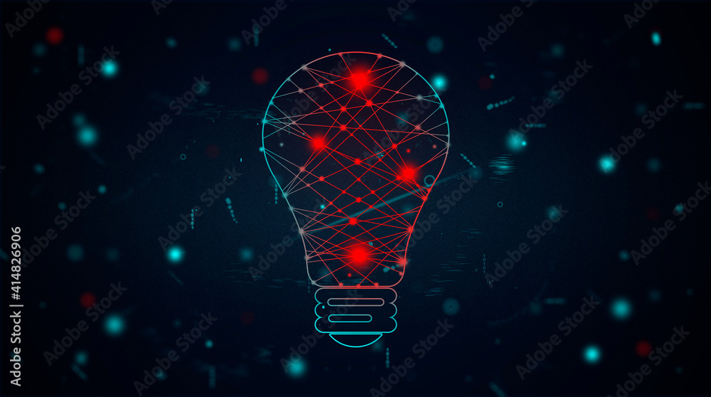 Network light bulb concept made by lightbulb outline, red dots and ...