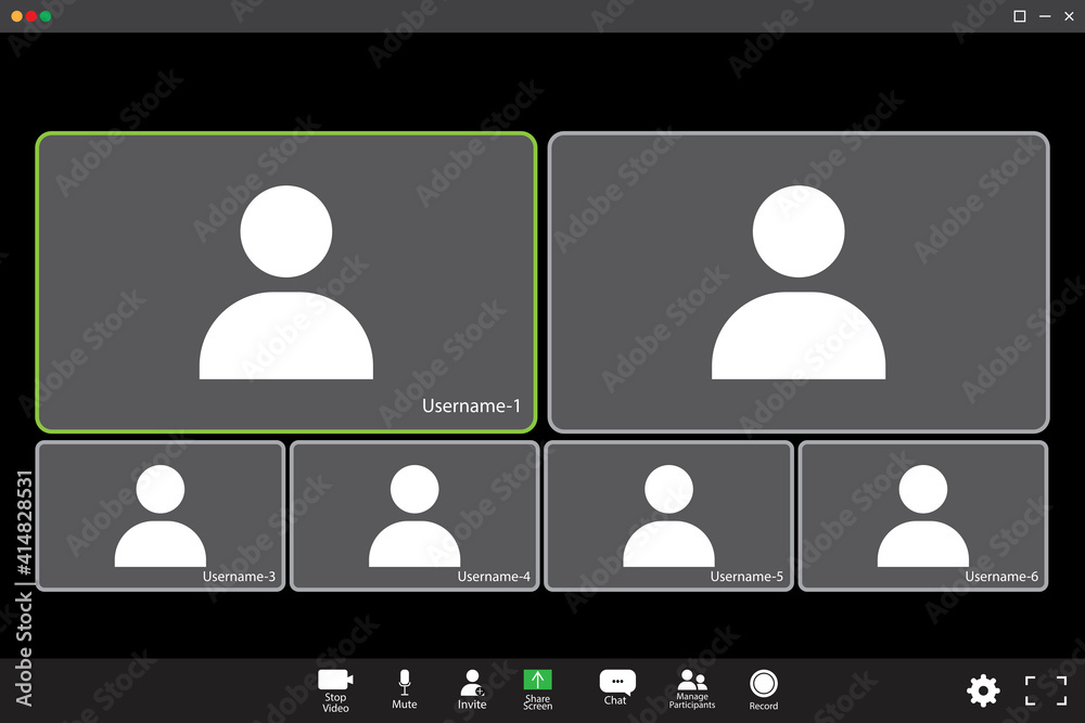 Video chat interface. Zoom, great design for any purposes. Six ...