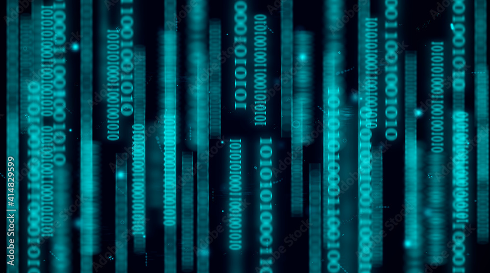 Computer technology background concept, virtual numbers 0 and 1 codes ...