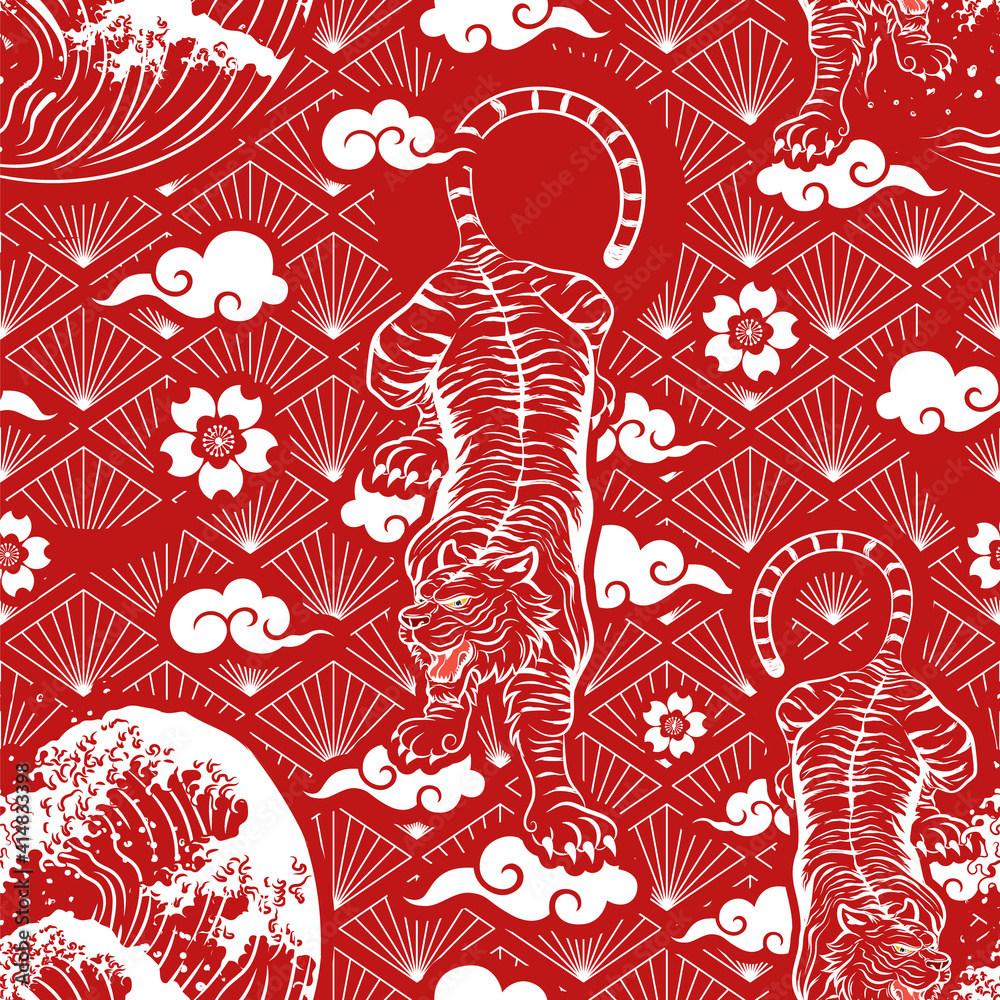 Vetor do Stock: Seamless Art Japanese Repeat Pattern Red and White ...