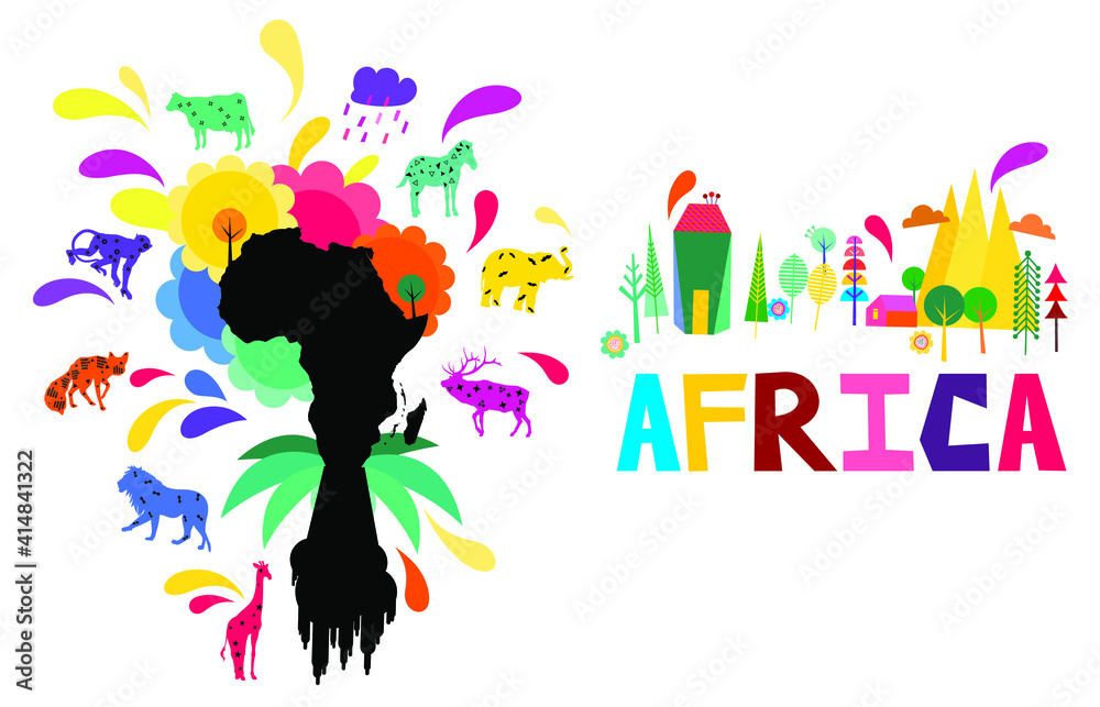Vector illustration of African continent with colorful floral graphics ...