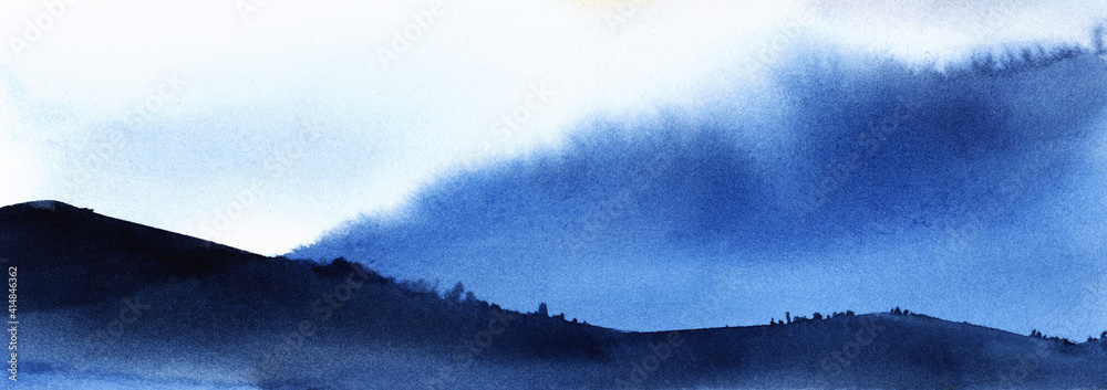 Abstract watercolor background. Three layers of blue color - ground ...