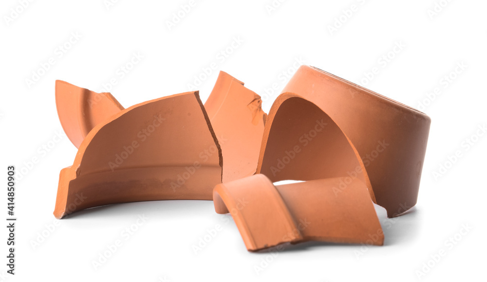 Broken flower pot on white background Stock Photo | Adobe Stock