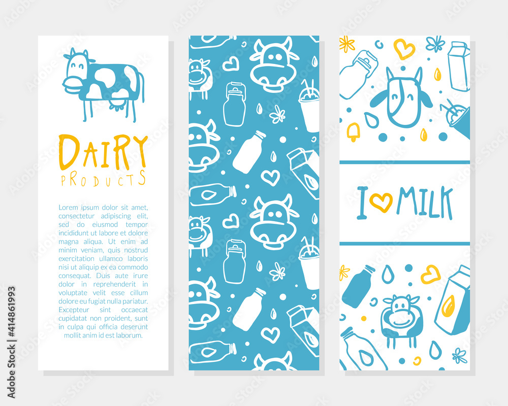 Dairy Products Card Template with Space for Text, Natural Eco Milk Food ...