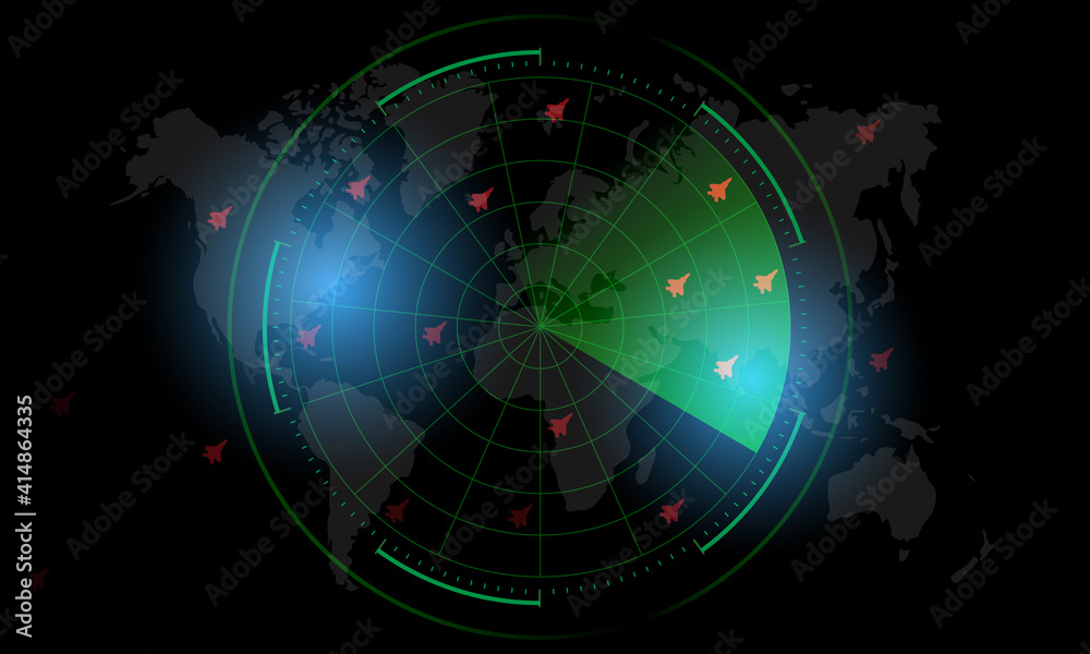 Radar Monitor. Air Traffic Control Radar screen and plane that is ...