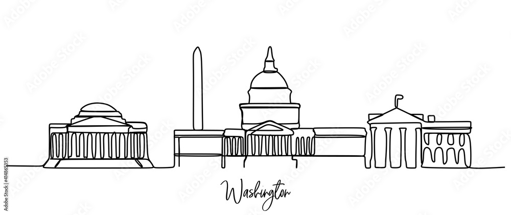 Washington dc of the USA skyline - continuous one line drawing Stock ...