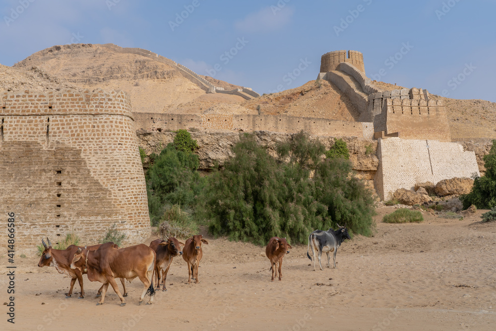 Sann gate and ramparts at ancient Ranikot fort known as the great wall ...