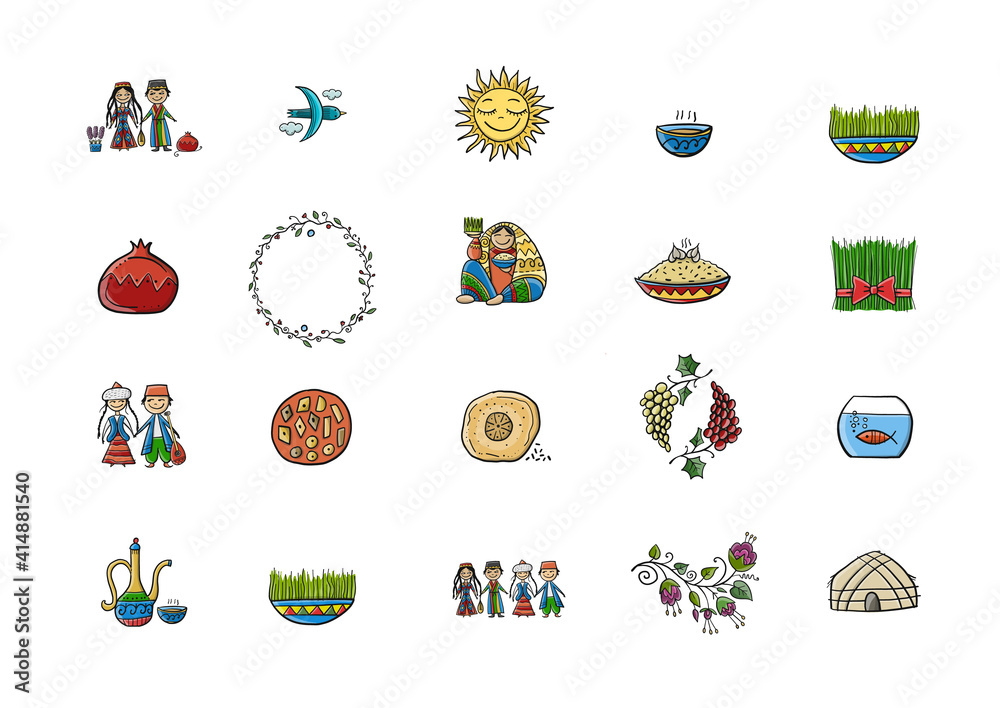 Vecteur Stock Nowruz, holiday of arrival of spring. Holiday symbols ...