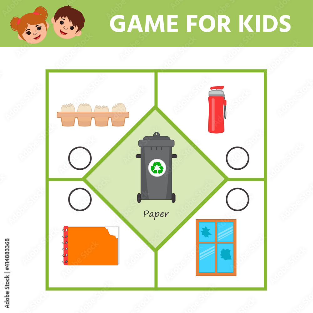 Game for children. Pazl. Waste sorting concept illustration. Sort ...