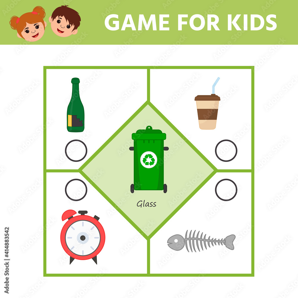 Game for children. Pazl. Waste sorting concept illustration. Sort ...
