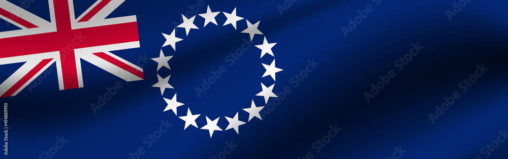 Banner with the flag of Cook Islands. Fabric texture of the flag of ...