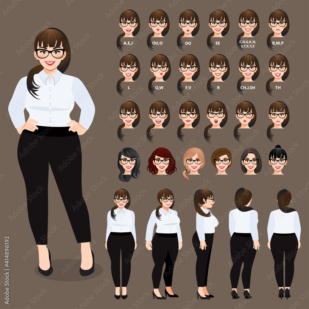 Cartoon character with plus size business woman in white shirt for ...