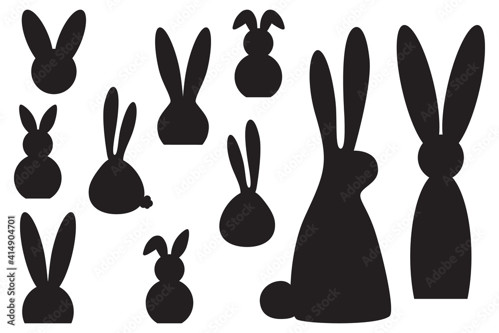 Easter bunnies silhouettes simple form. Clip art set on white ...