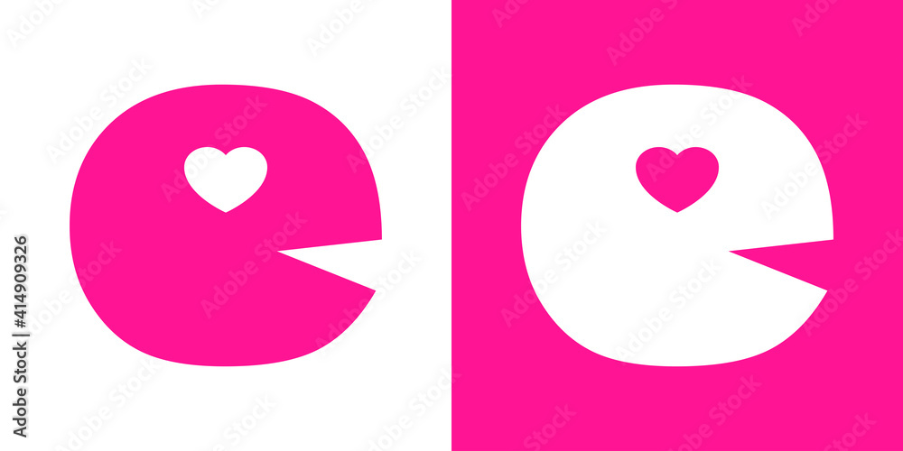 Logotipo con letra inicial e con corazón en fondo rosa y fondo blanco ...