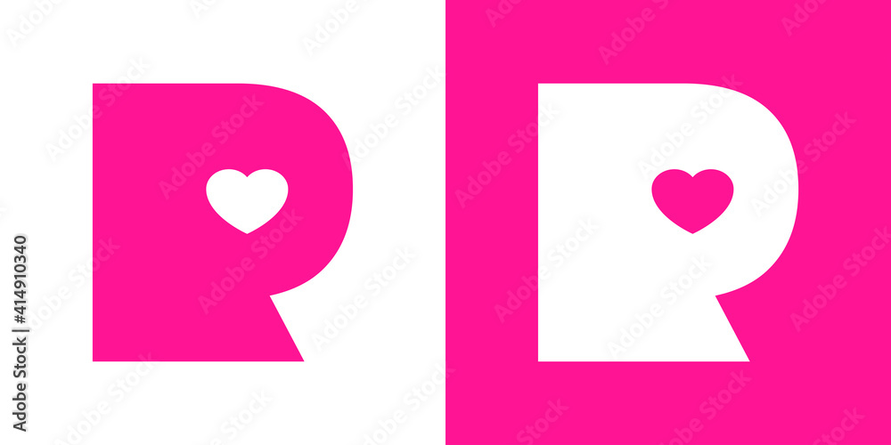 Logotipo con letra inicial R con corazón en fondo rosa y fondo blanco ...