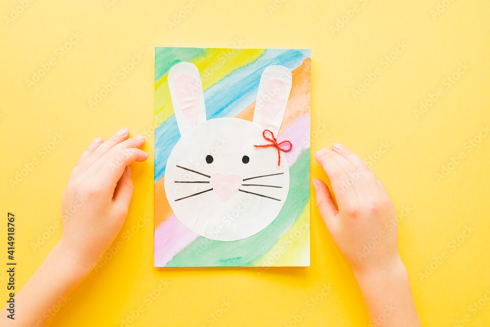 DIY Easter card. How to make paper bunny for Easter greetings. Step by ...