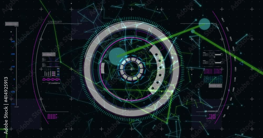 Animation of scope scanning and data processing on black background ...