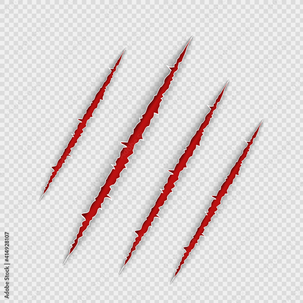 Claw scratches isolated on transparent background. Realistic scary danger claw marks, symbol of ...